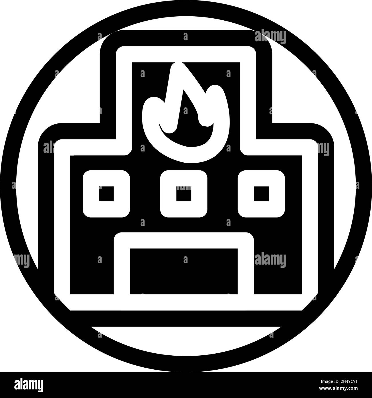 Fire station icon in flat design with black color and outline on a line ...