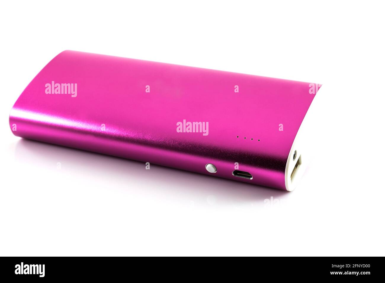 Pink color power bank on white background Stock Photo - Alamy