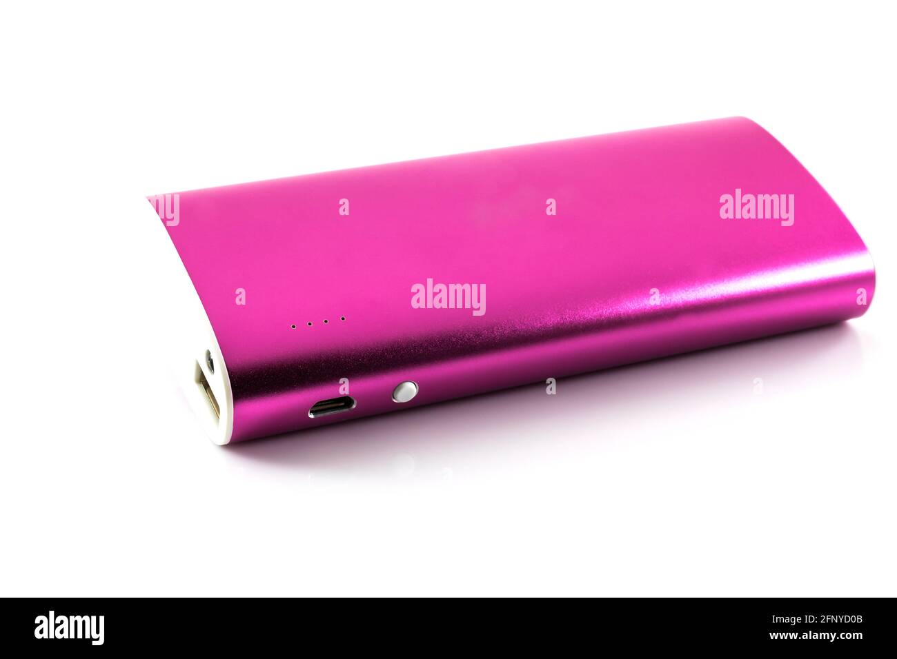 Pink color power bank on white background Stock Photo - Alamy