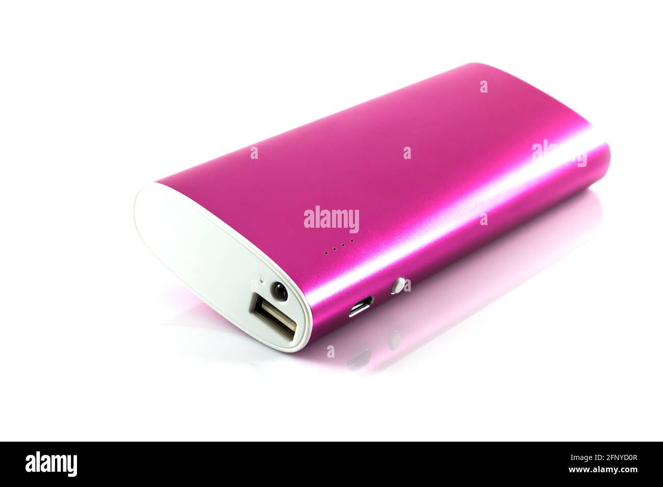 Pink color power bank on white background Stock Photo - Alamy