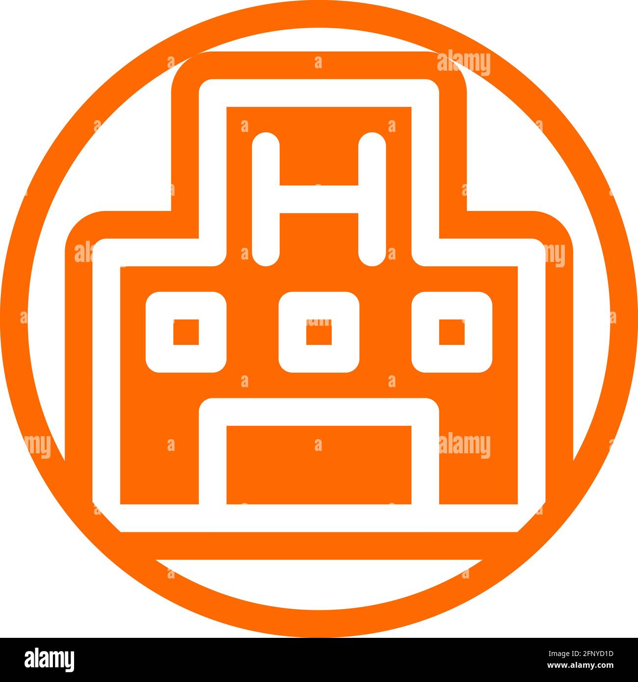 Hospital icon in flat design with orange color and outline on a line ...