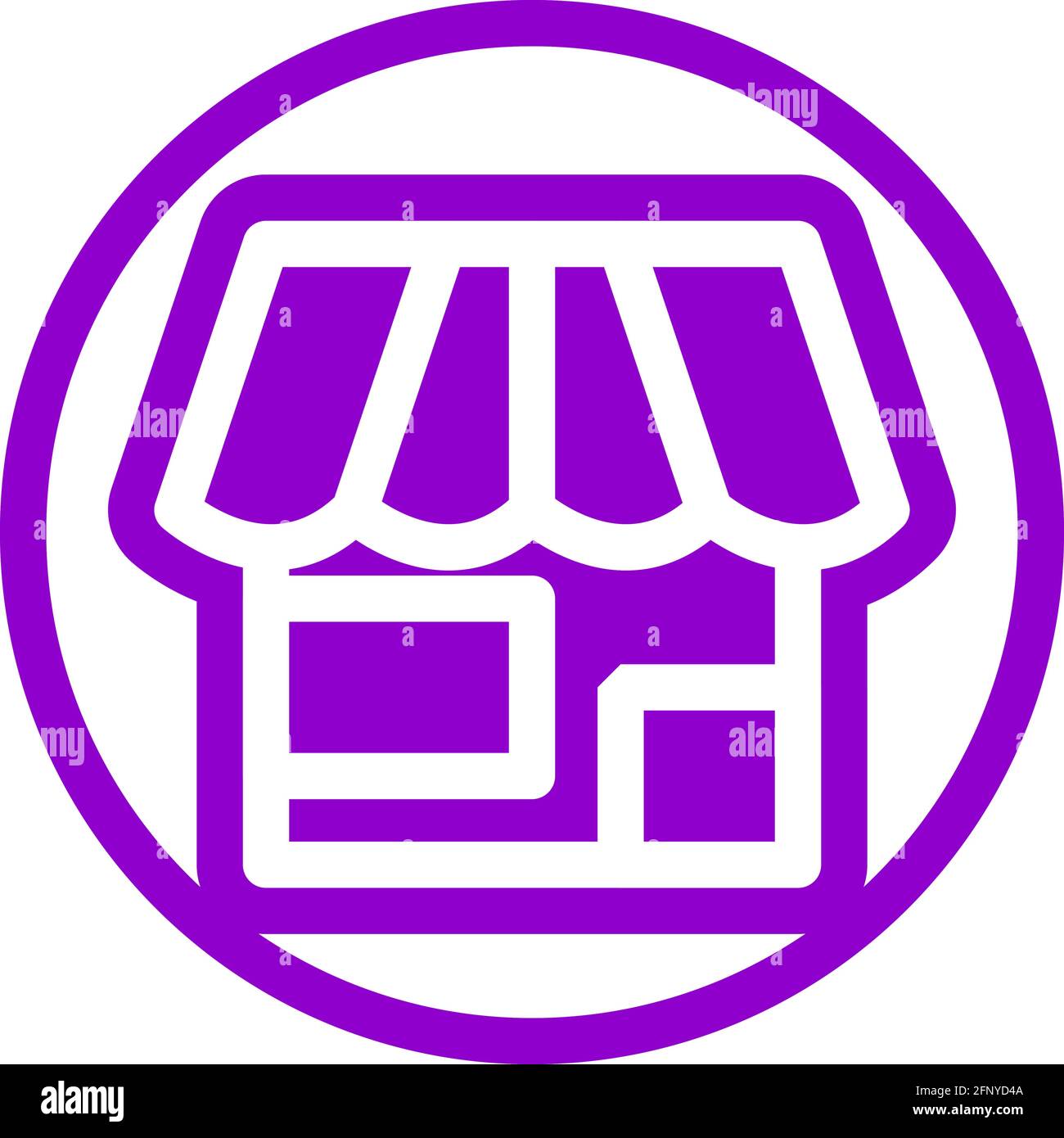 Shop icon in flat design with purple color and outline on a line circle ...
