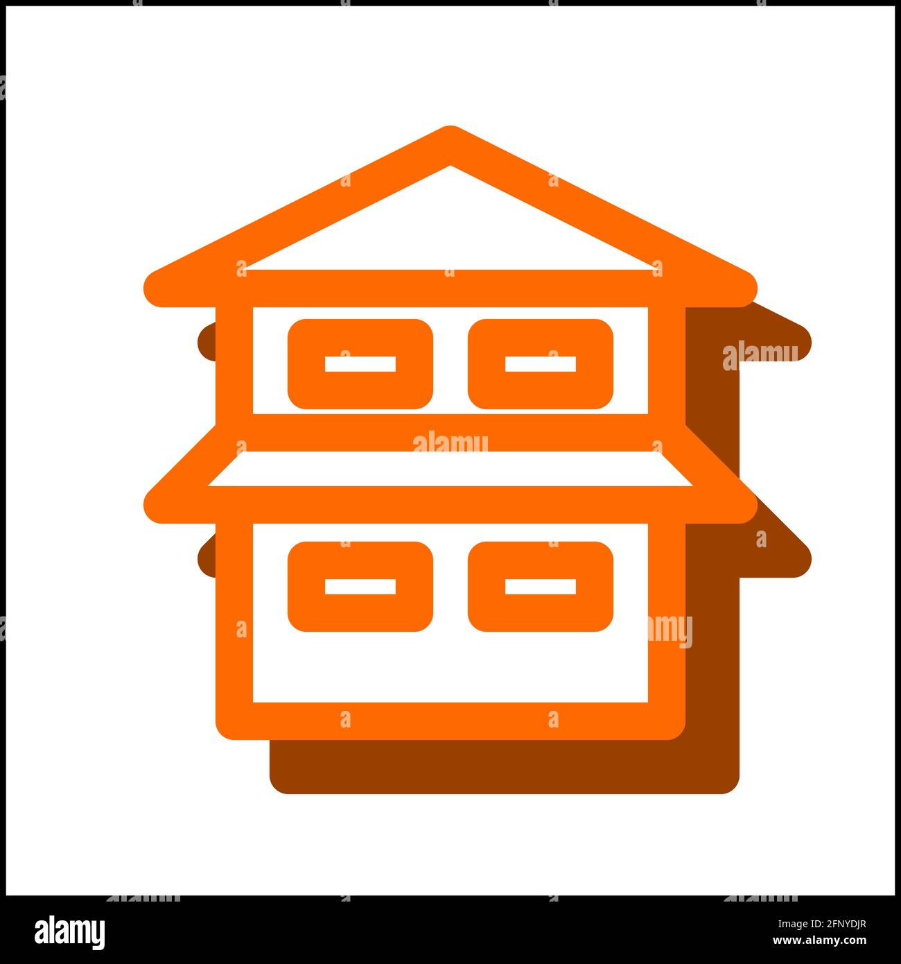 Two story house icon in flat design with orange color and drop shadow ...