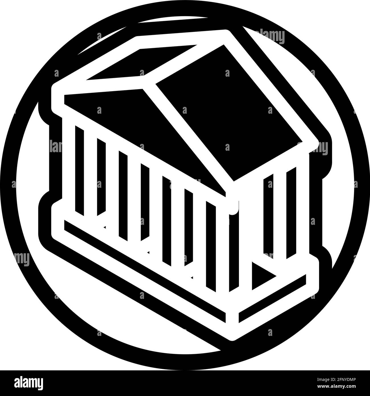 Bank icon in isometric flat design with color and outline on a line ...