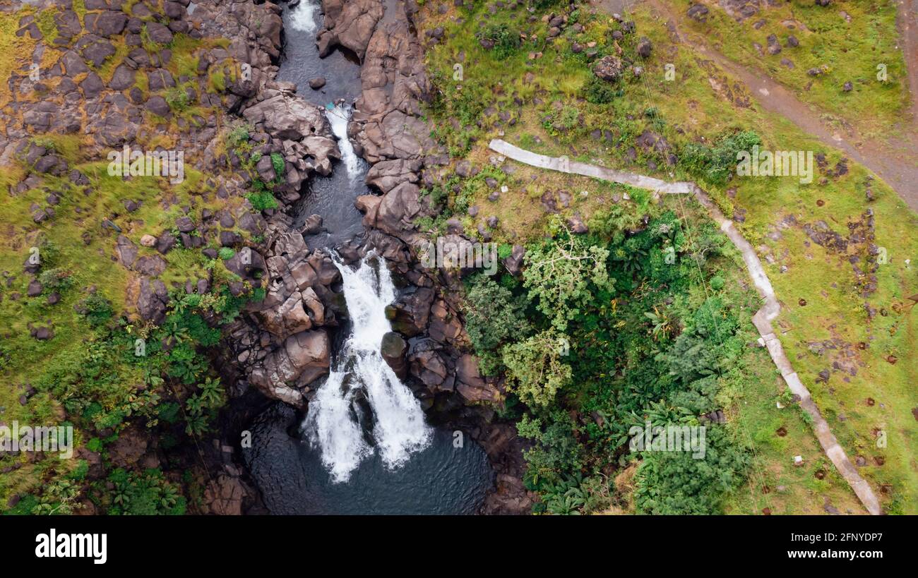 Aerial shot of a Kondwal waterfall, Bhimashankar, Maharashtra, India ...