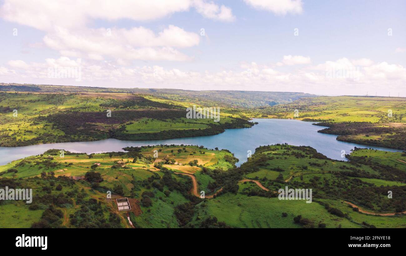 Aerial shot of a lake, Satara, Maharashtra, India Stock Photo - Alamy