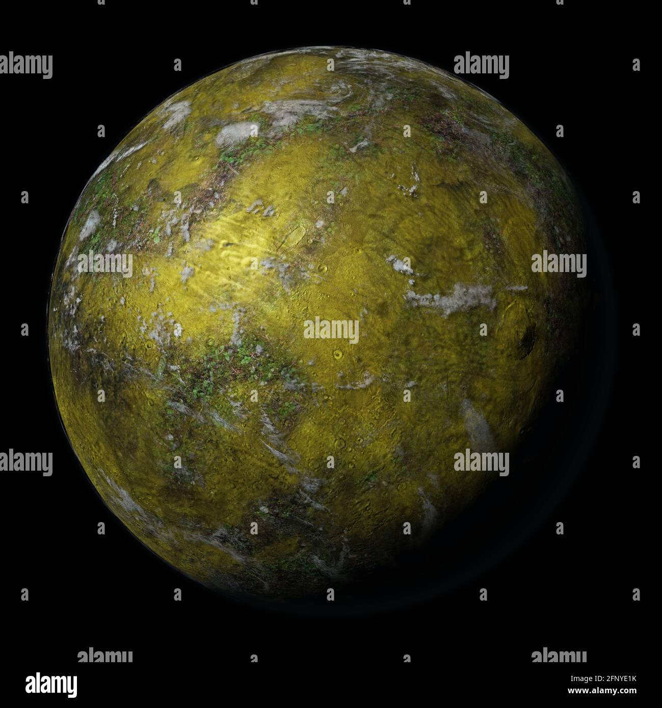 green alien planet, life friendly jungle world isolated on black ...