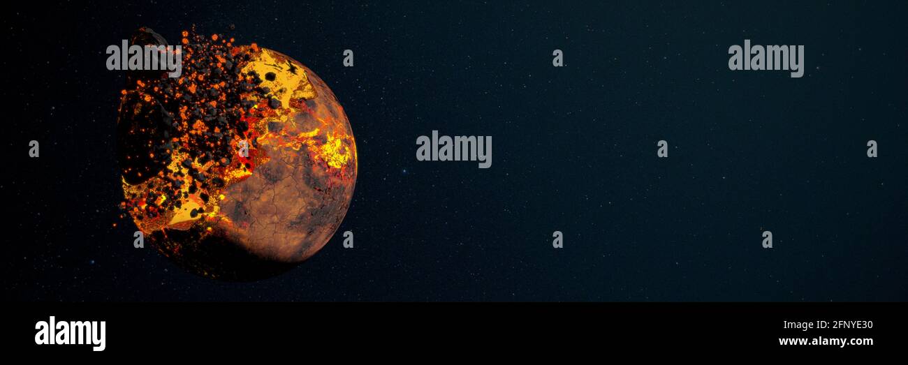 planetary apocalypse, alien world explosion (3d space rendering banner ...