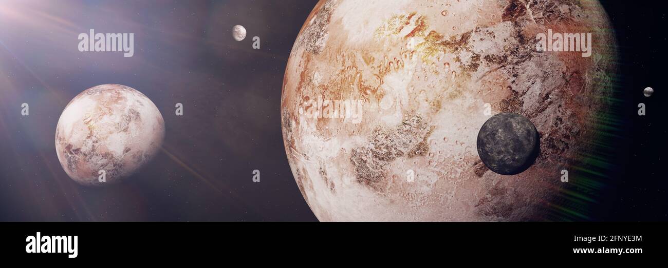 beautiful alien worlds, planet with moons in distant solar system (3d ...