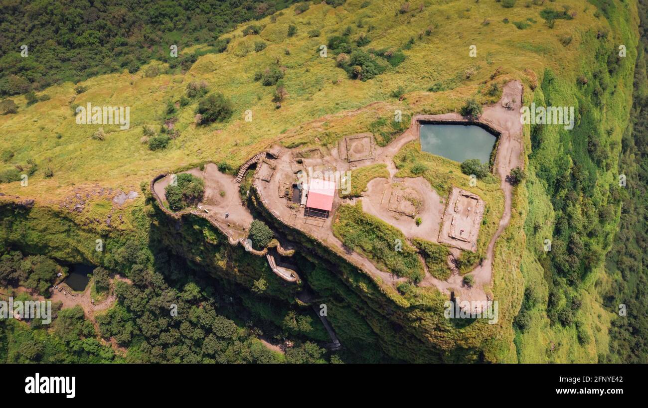 Aerial shot, Tikona Fort, Maharashtra, India Stock Photo - Alamy