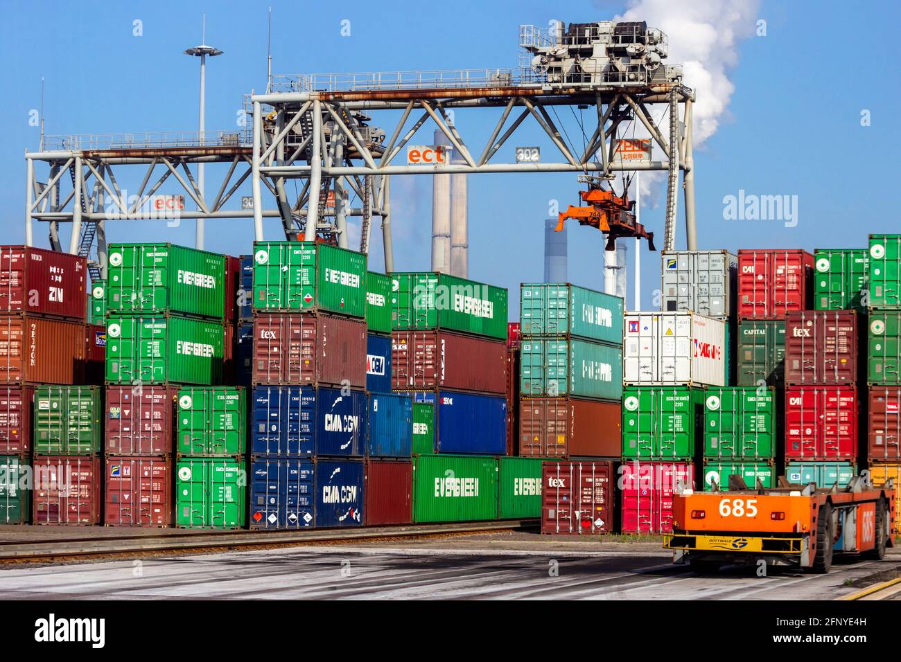Shipping containers are moved in the ECT Terminal in the Port of ...