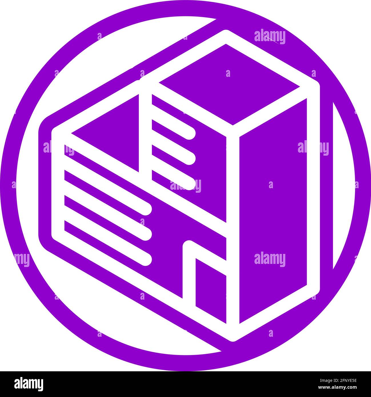 Wide building icon in isometric flat design with purple color and ...