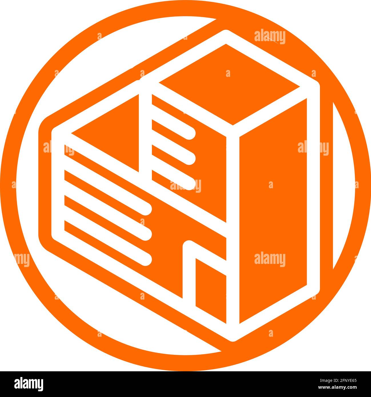 Wide building icon in isometric flat design with orange color and ...