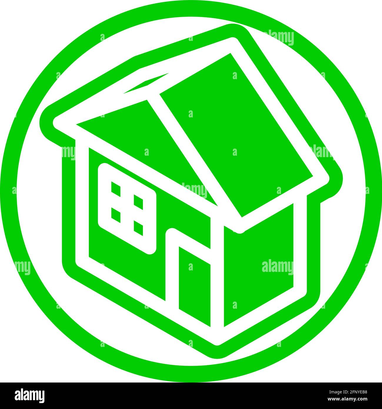 Standard house icon in isometric flat design with green color and ...