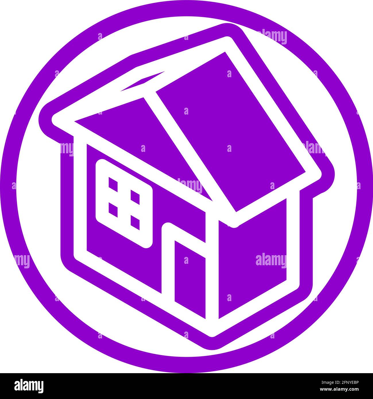 Standard house icon in isometric flat design with purple color and ...