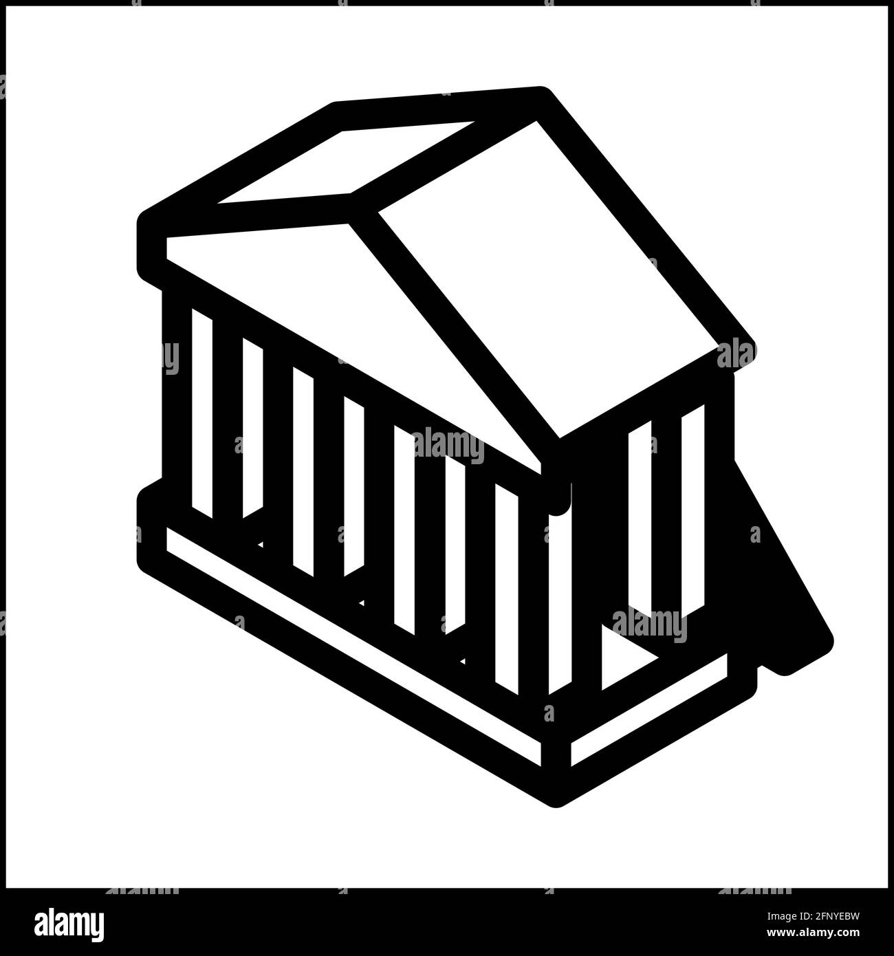 Bank icon in isometric flat design with black color and shape of a ...