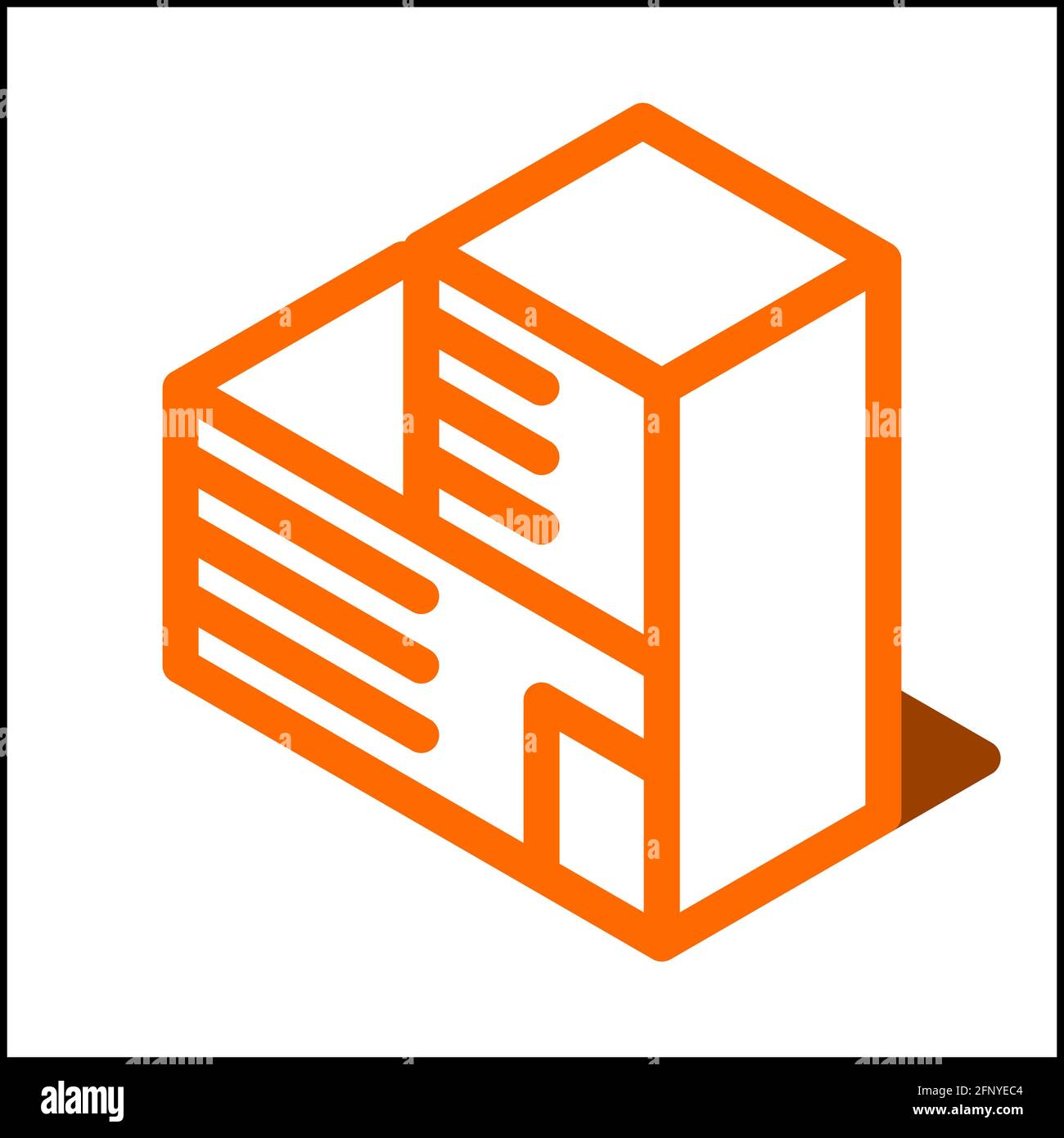 Wide building icon in isometric flat design with orange color and shape ...