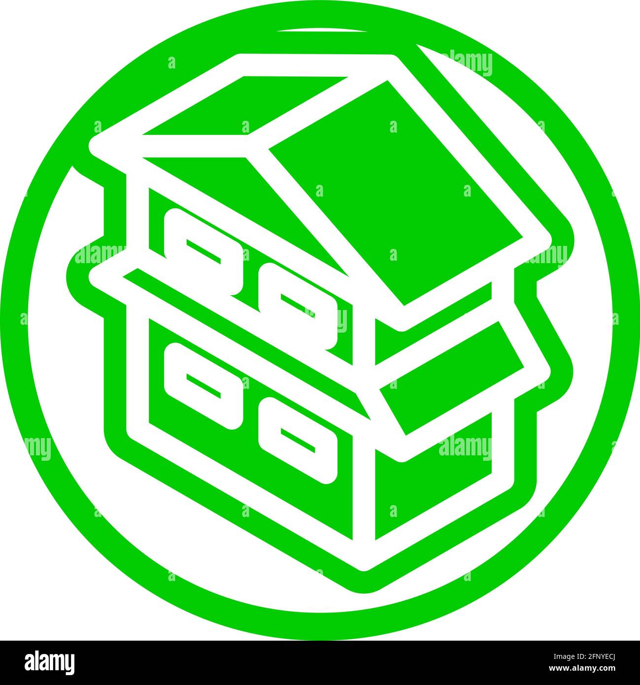 Two story house icon in isometric flat design with green color and ...
