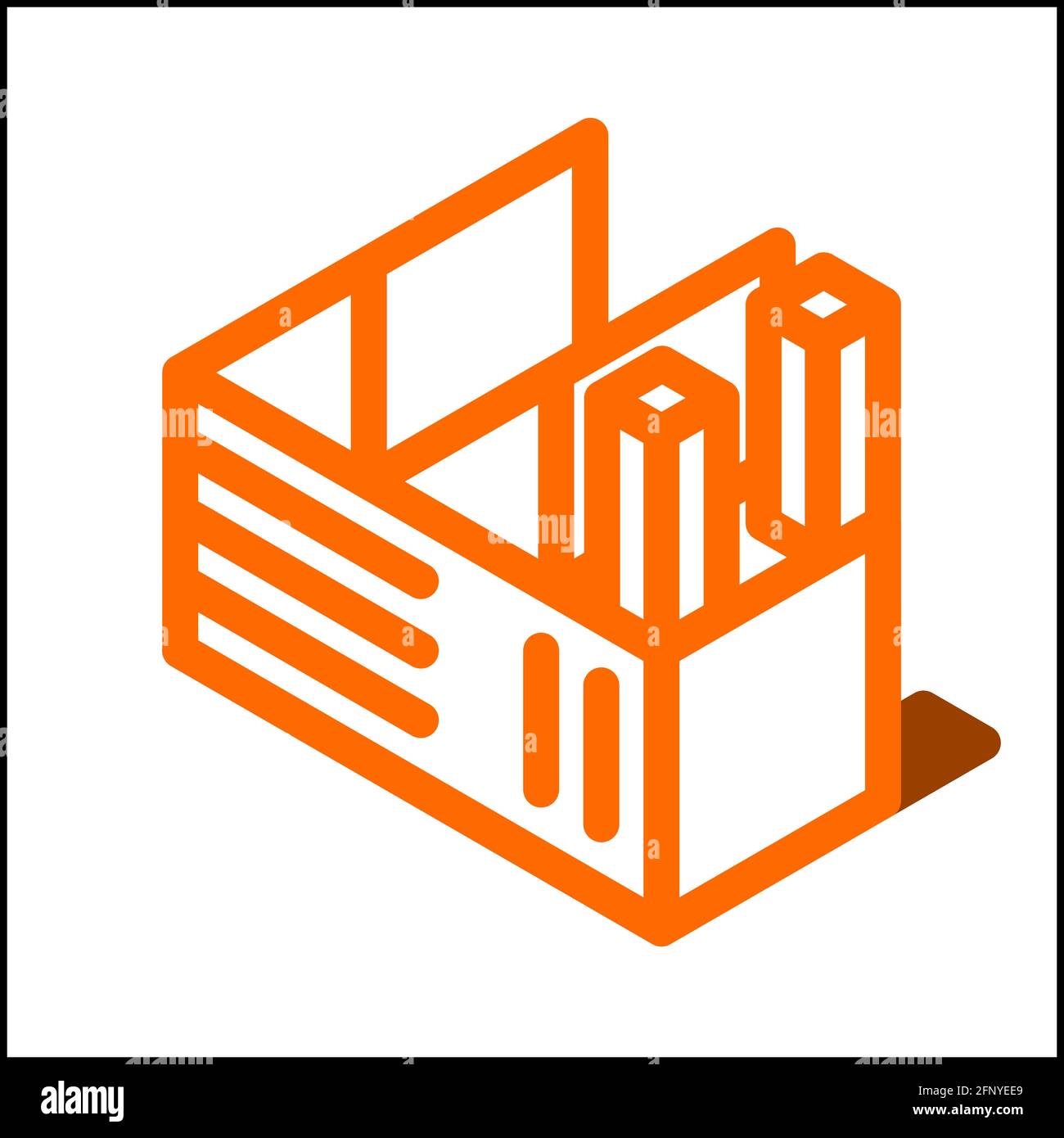 Factory icon in isometric flat design with orange color and shape of a ...