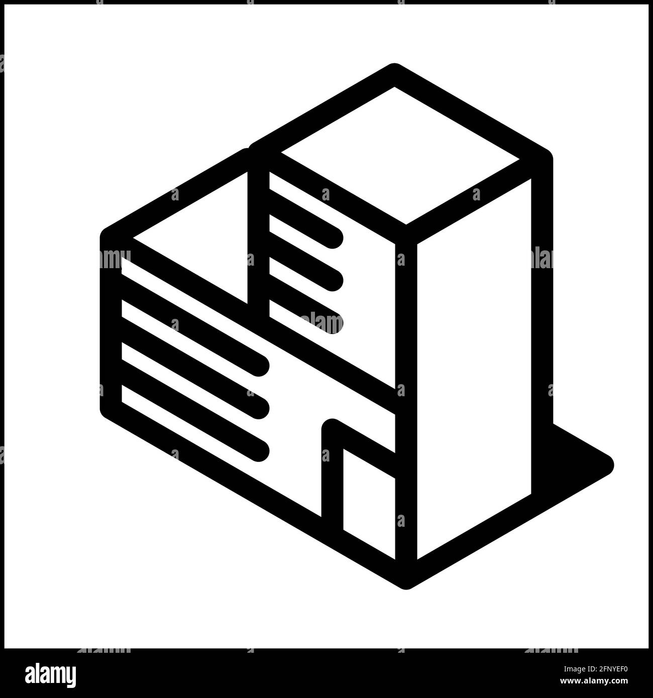 Wide building icon in isometric flat design with black color and shape ...