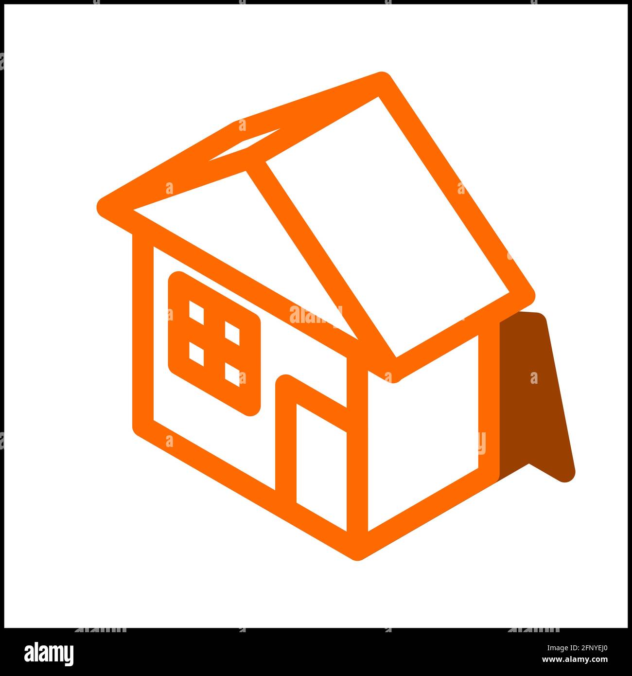 Standard house icon in isometric flat design with orange color and ...