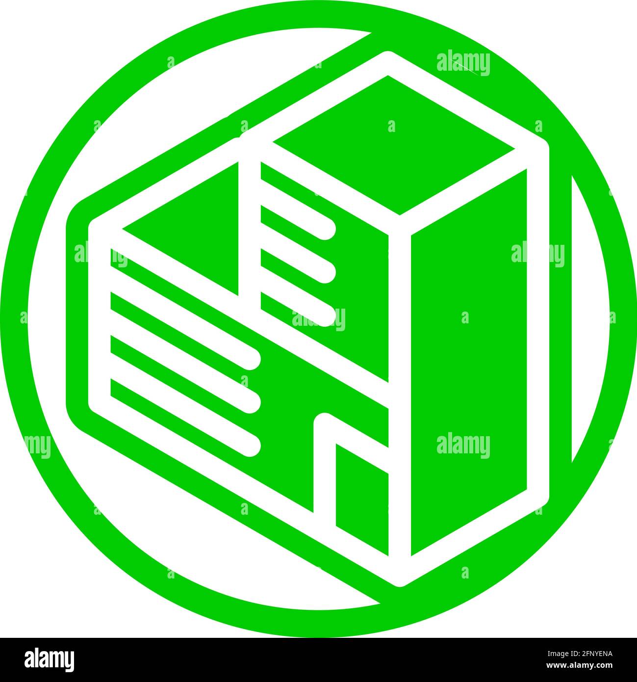 Wide building icon in isometric flat design with green color and ...