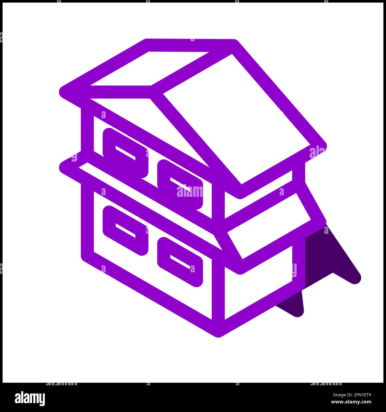 Two story house icon in isometric flat design with purple color and ...