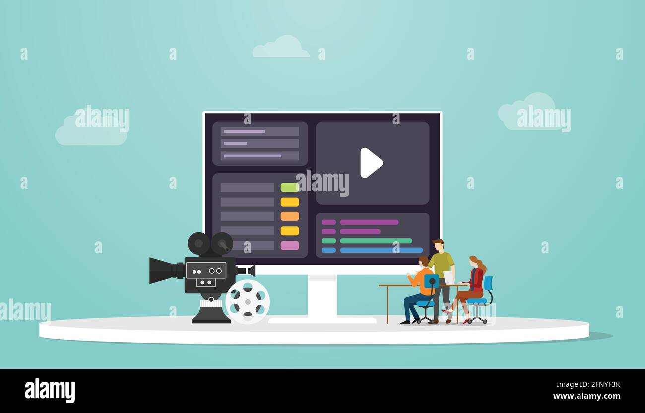 motion design concept with people designer and computer screen with ...