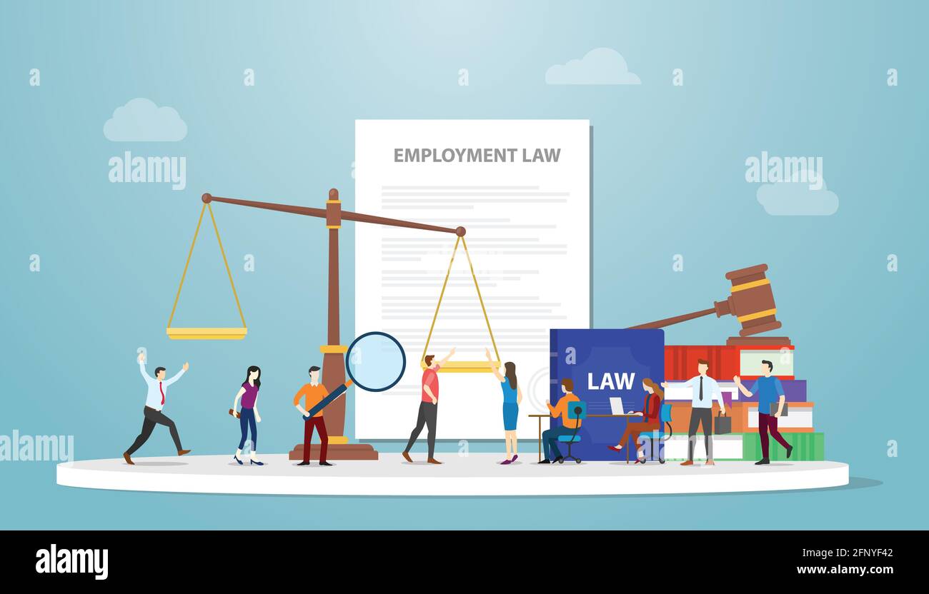 employment law concept with document paper and gavel scales and people ...