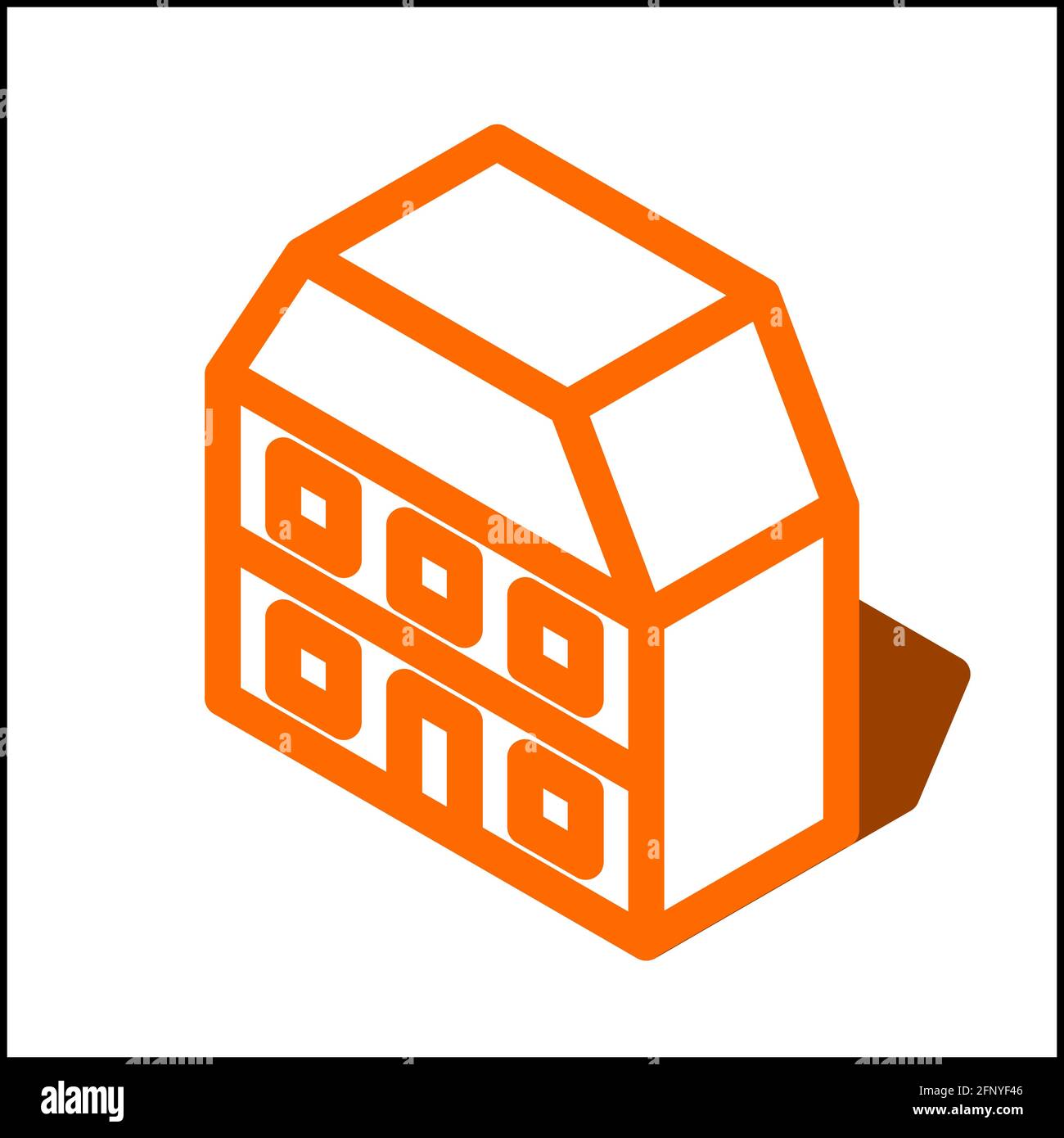 Apartment icon in isometric flat design with orange color and shape of ...