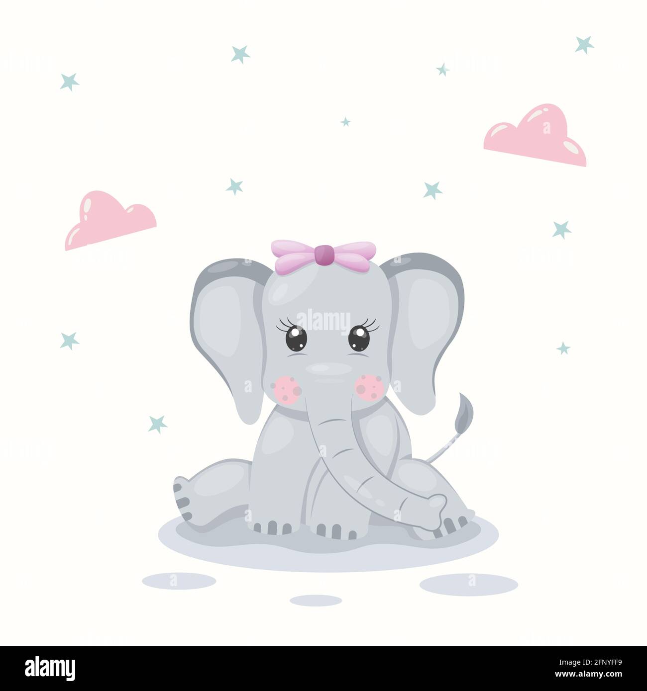 elephant cute character concept with cartoon smile face and modern flat ...