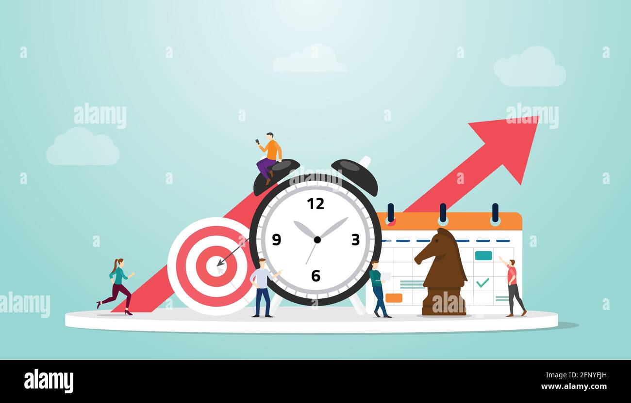 time management concept with clock and goals target people with modern ...