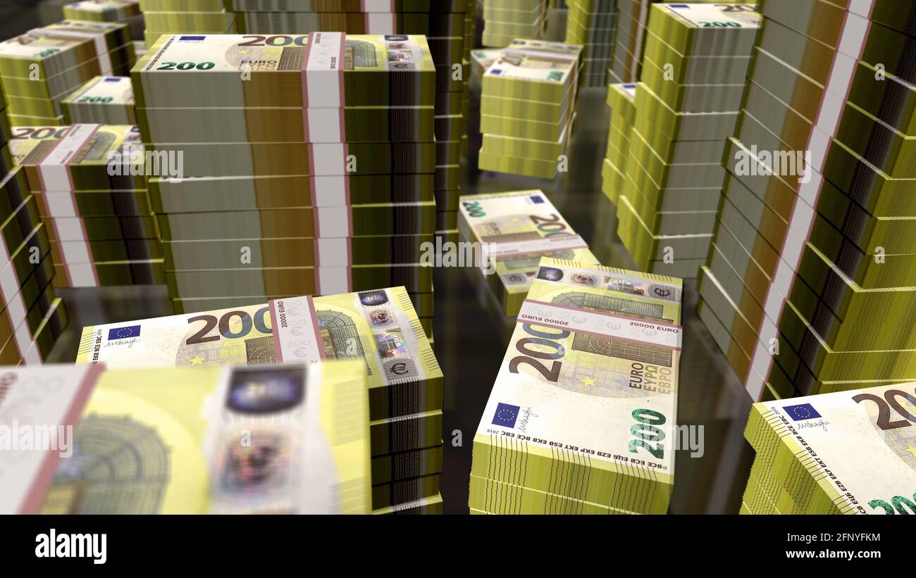 Euro money pack 3d illustration. 200 EUR banknote bundle stacks ...