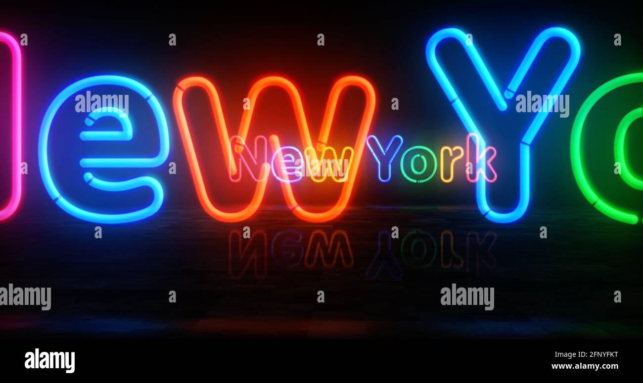 New York symbol neon symbol. Light color bulbs with romantic city sign ...