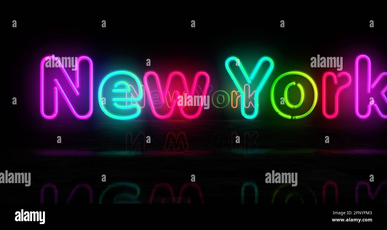 New York symbol neon symbol. Light color bulbs with romantic city sign ...
