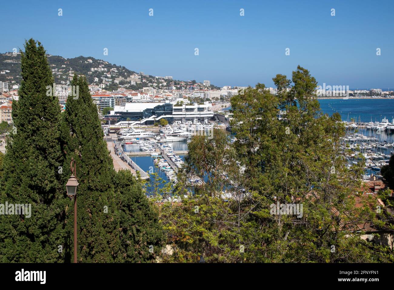 View across the port of Cannes on the French Riviera from the old town ...