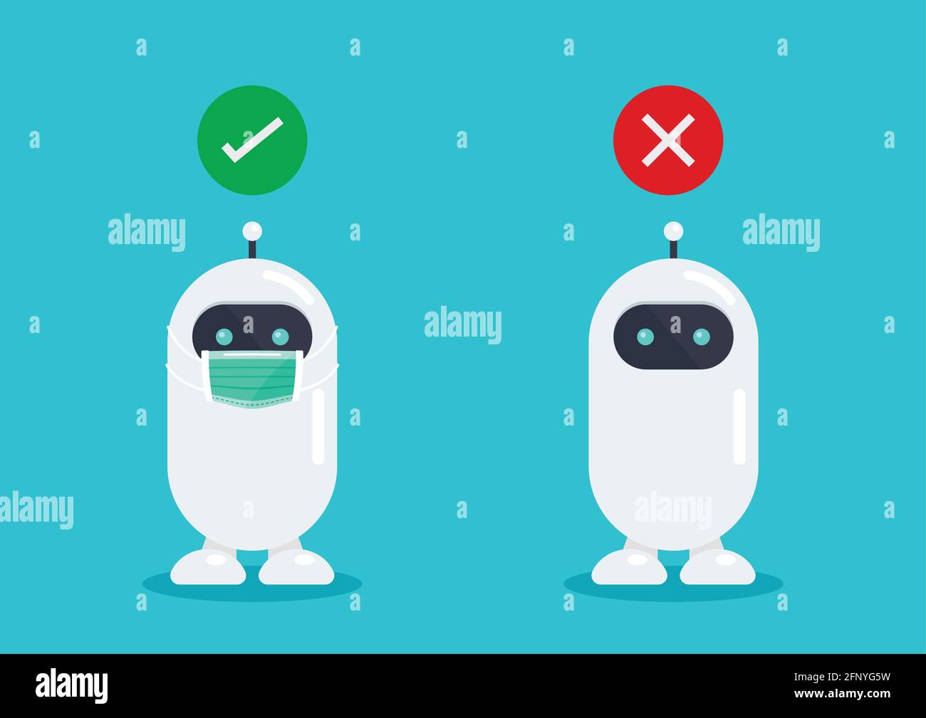 No entry without face mask. Robot wearing a protective medical mask for ...