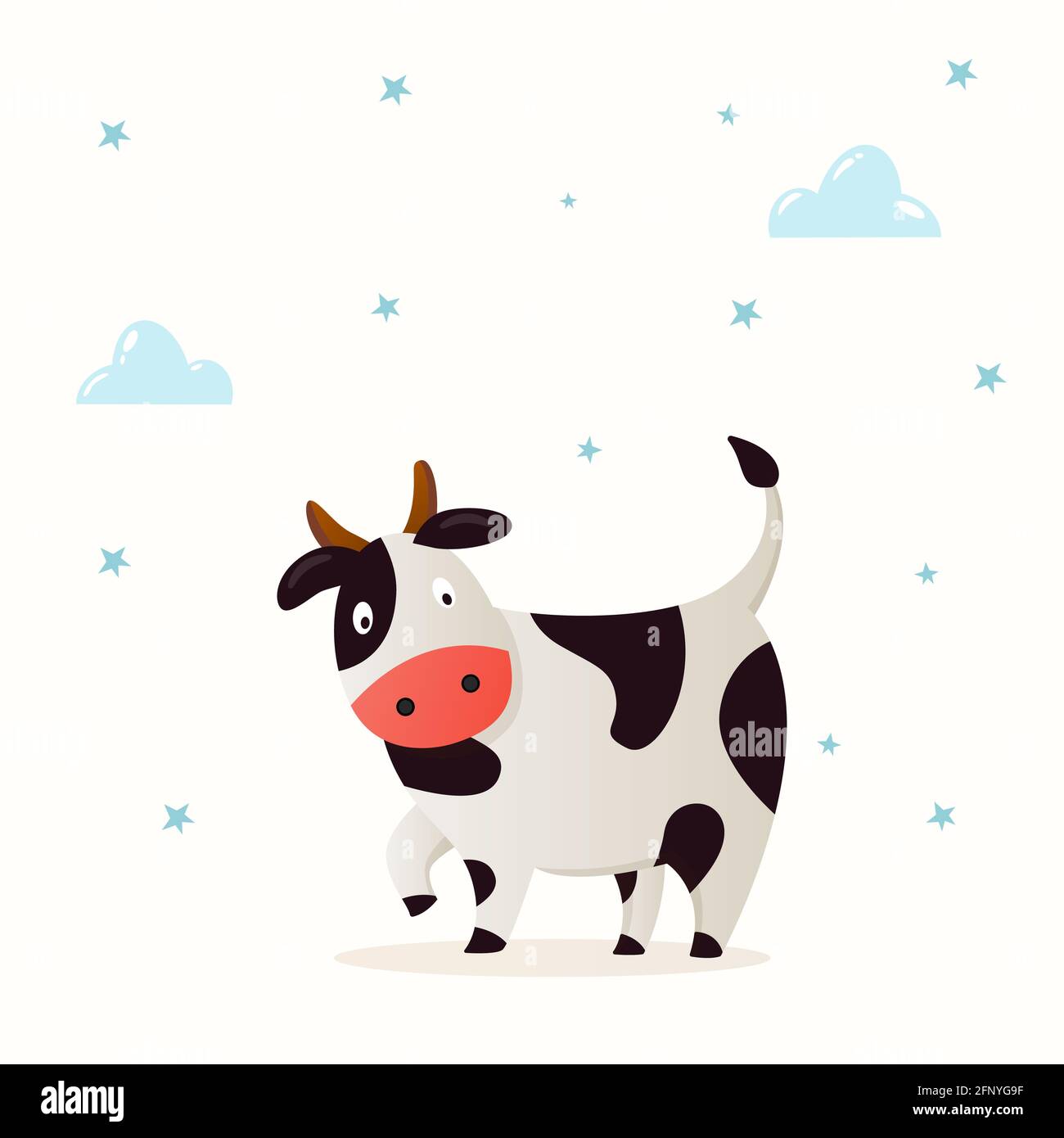 cute cows cattle with cartoon style and smile face modern flat style ...