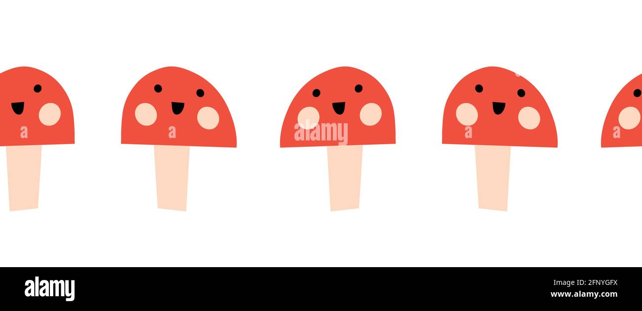 Toadstools smiling seamless vector kids border. Cute repeating pattern ...