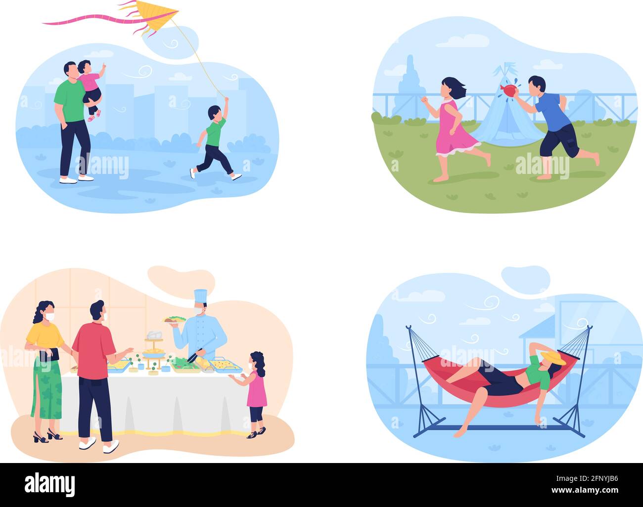 Summertime vacation with family 2D vector web banner, poster set Stock ...
