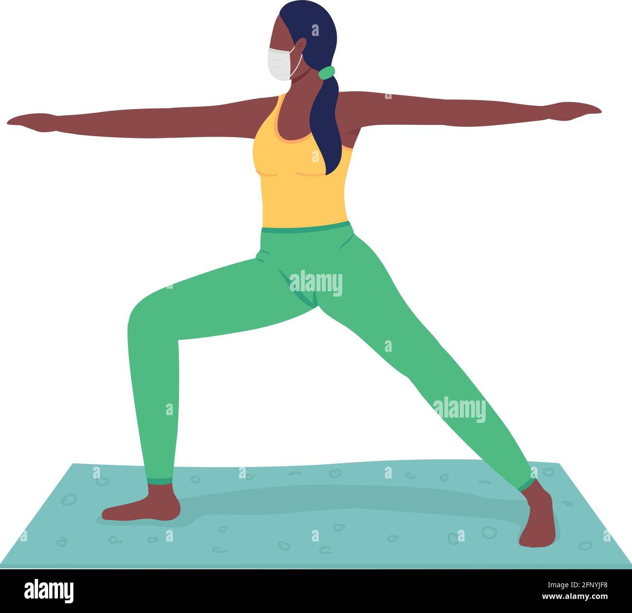 Indian woman in mask exercising flat color vector faceless character ...