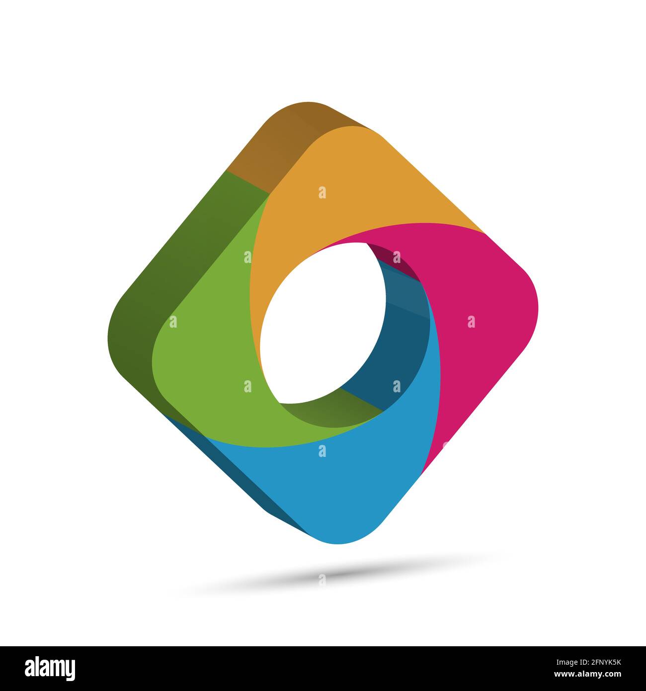 three-dimensional quadrilateral is divided into four colored parts ...