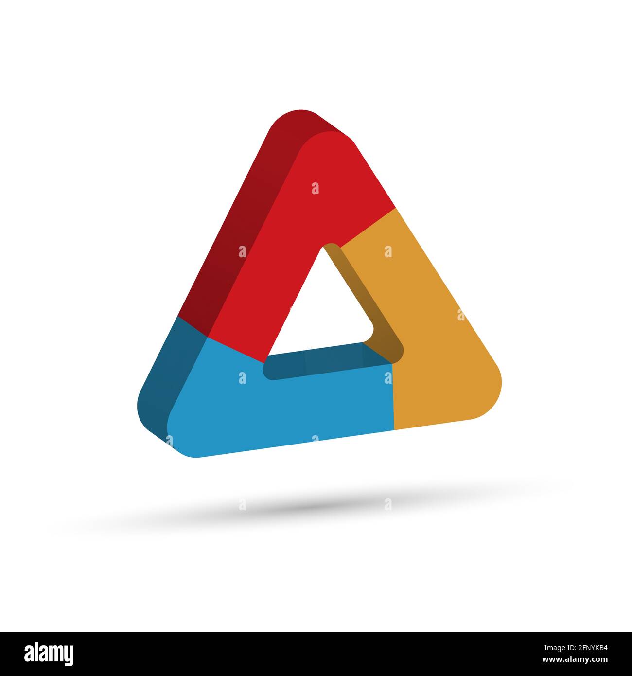 three-dimensional triangle is divided into three colored parts ...