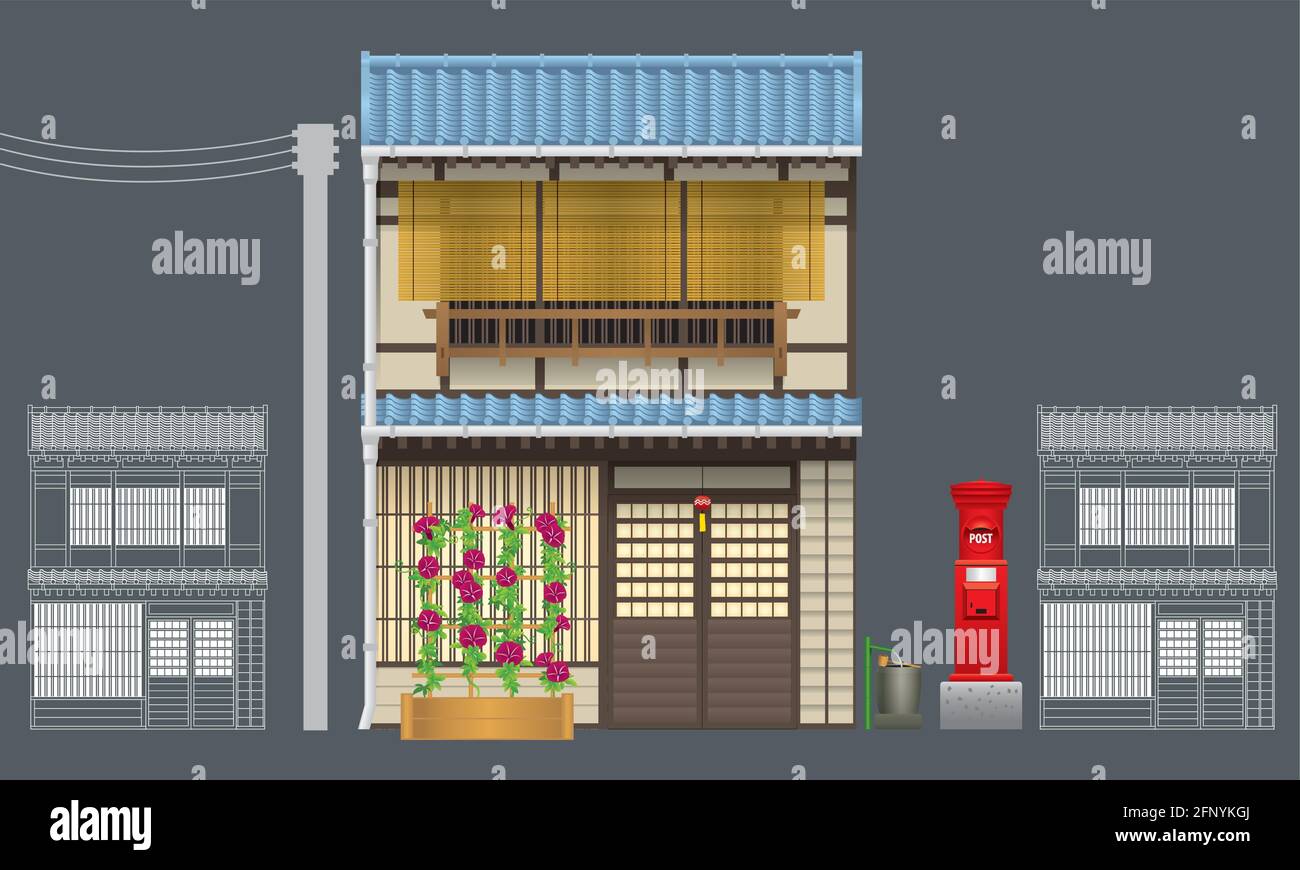 Beautiful traditional wooden building in Japan Stock Vector Image & Art ...