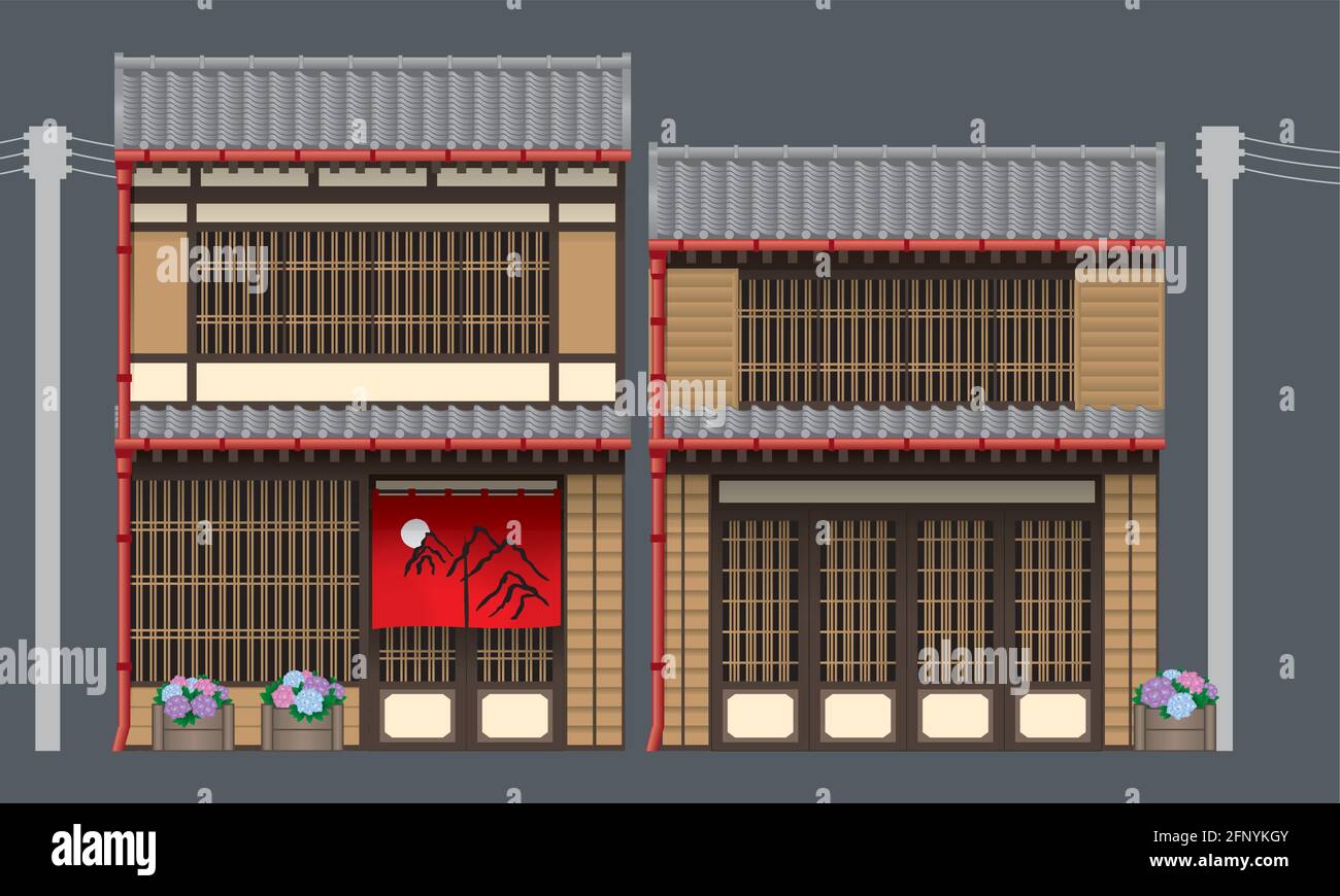 Two beautiful traditional wooden building in Japan Stock Vector Image ...