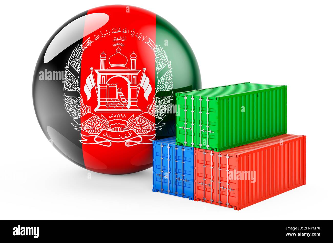 Cargo containers with Afghan flag. Freight shipping in Afghanistan, 3D ...