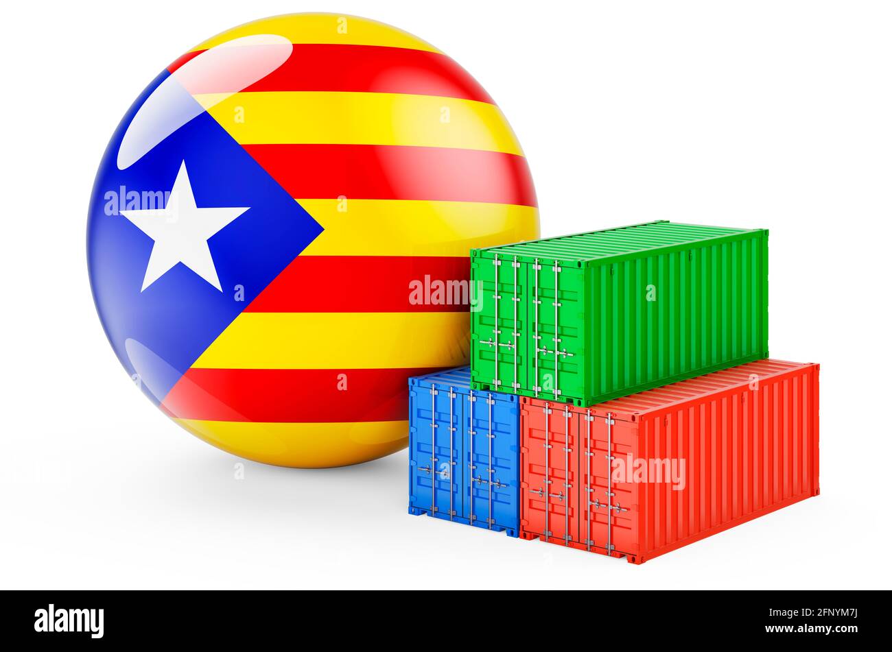Cargo containers with Catalan flag. Freight shipping in Catalonia, 3D ...