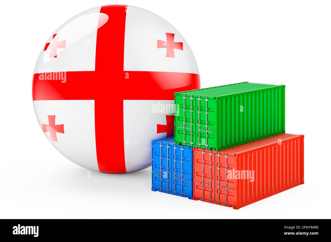 Cargo containers with Georgian flag. Freight shipping in Georgia, 3D ...