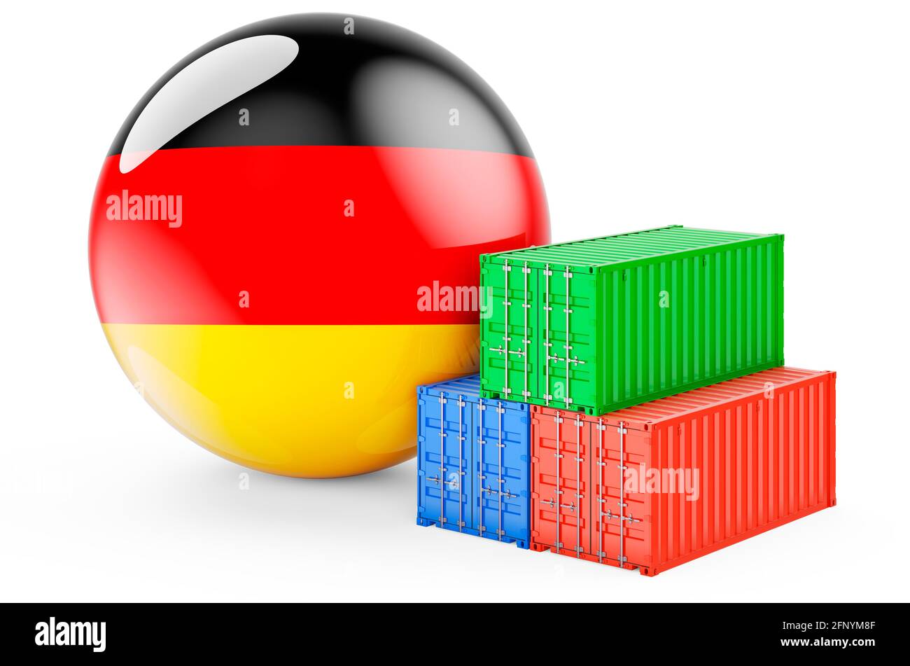 Cargo containers with German flag. Freight shipping in Germany, 3D ...