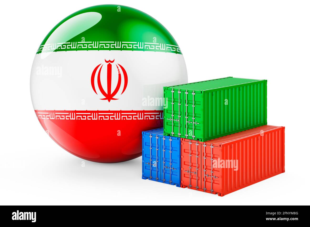 Cargo containers with Iranian flag. Freight shipping in Iran, 3D ...